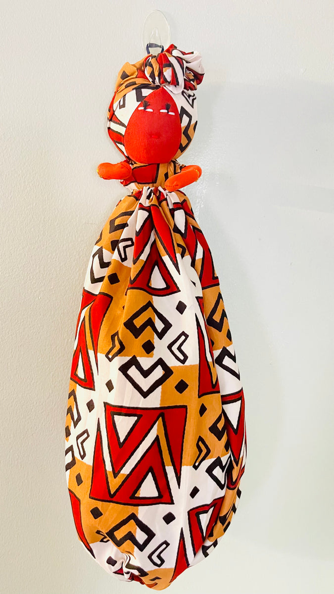 Bisi Red MudCloth Print Handmade African Plastic Bag Lady Holder ...